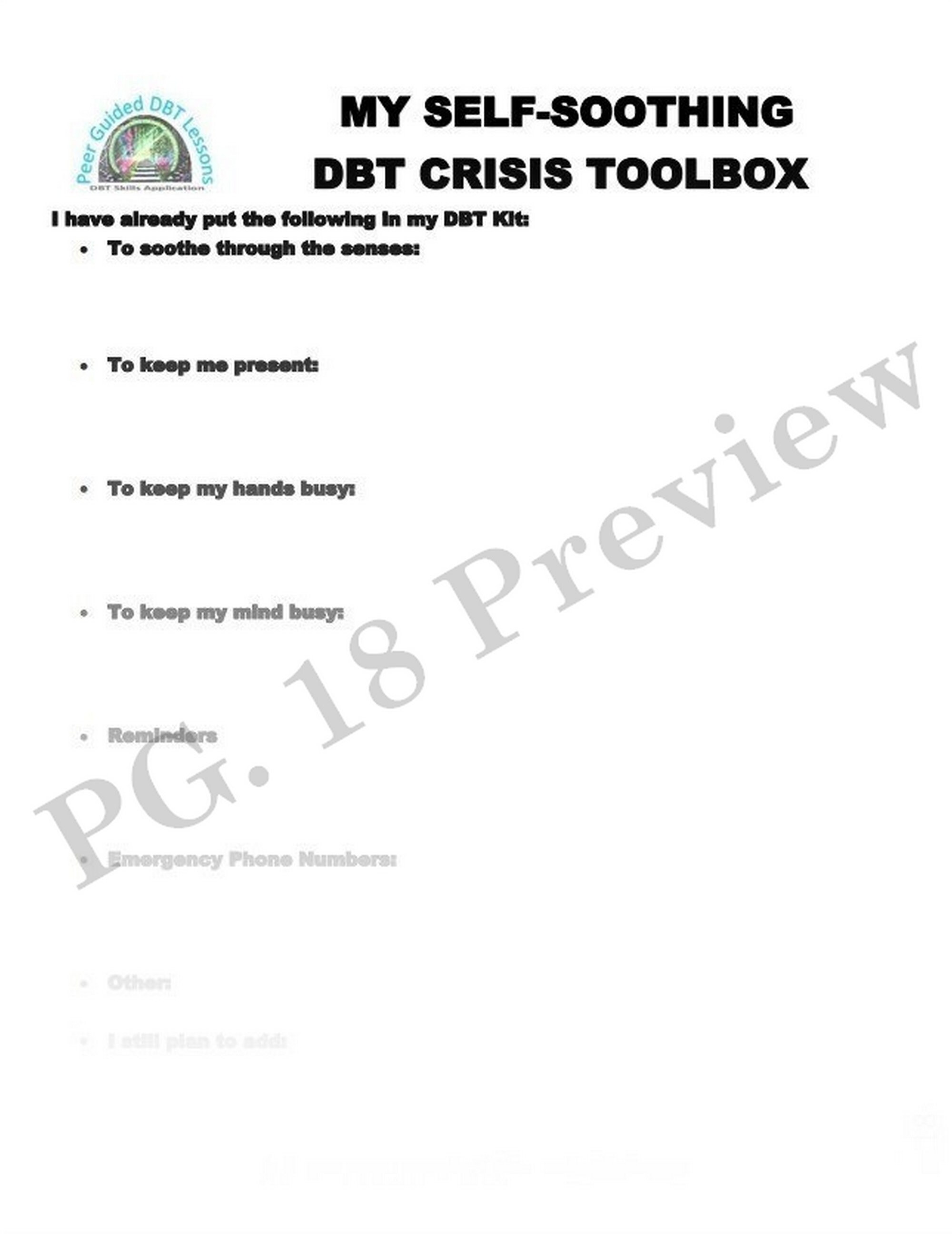 D.B.T. LESSON 2-15 / Distress Tolerance SELF-SOOTHE and Toolbox Skills ...