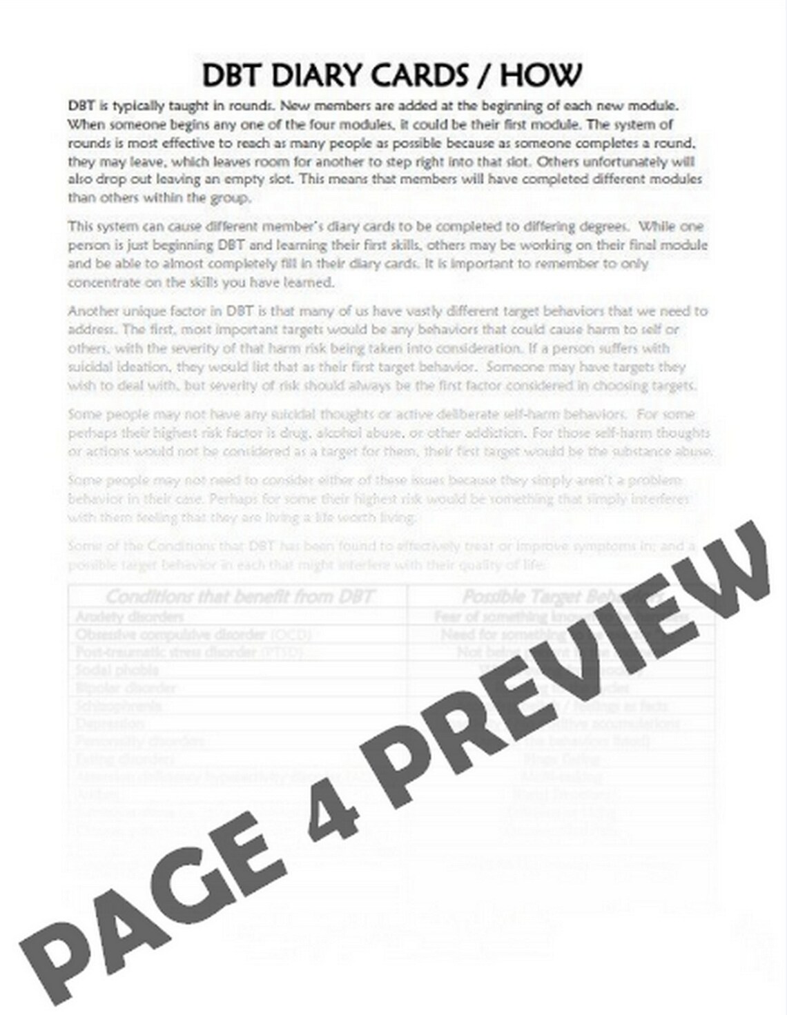 DBT LESSON 0-2 / D.B.T Diary Cards Worksheets and Handouts - Etsy