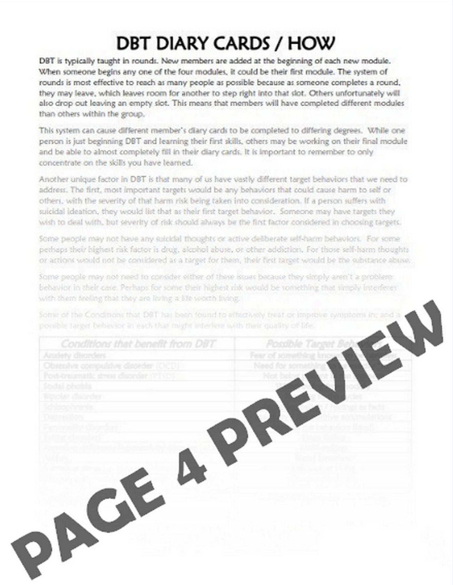 DBT LESSON 0-2 / D.B.T Diary Cards Worksheets and Handouts (DBT Peer ...