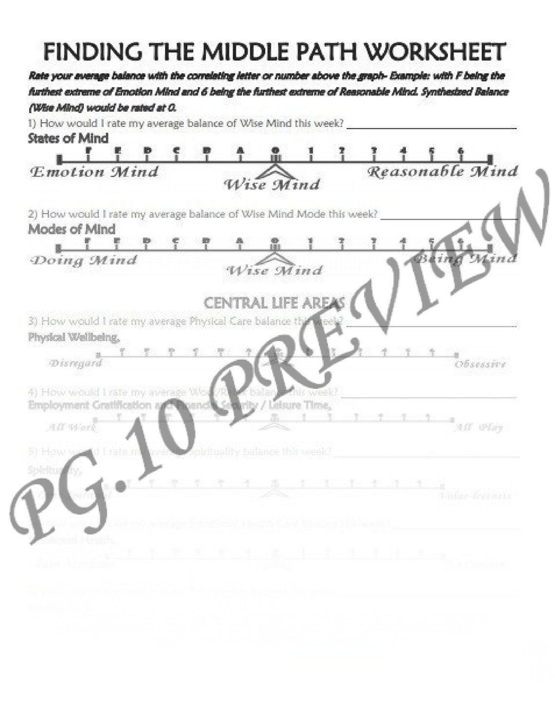 DBT LESSON 1-7 / Mindfulness the Middle Path/ Worksheet and Handouts (D ...