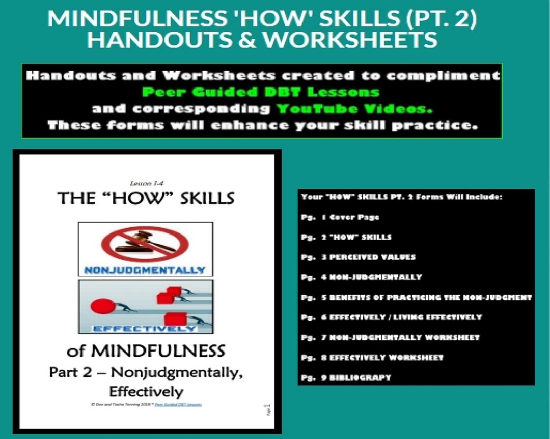 DBT LESSON 1-4 / 'HOW' Skills of Mindfulness pt.2/ Worksheet and ...