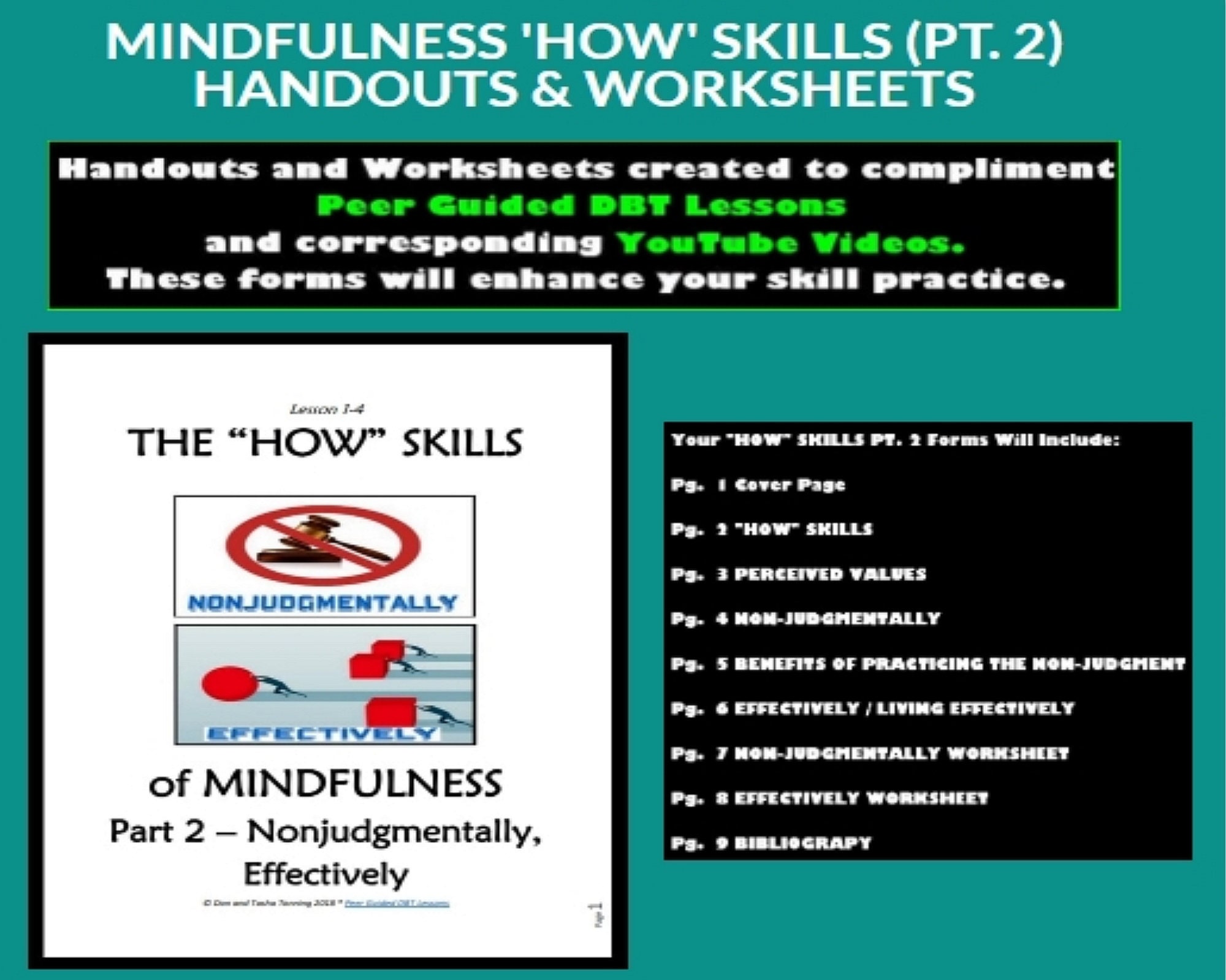 DBT LESSON 1-4 / 'HOW' Skills of Mindfulness pt.2/ Worksheet and ...