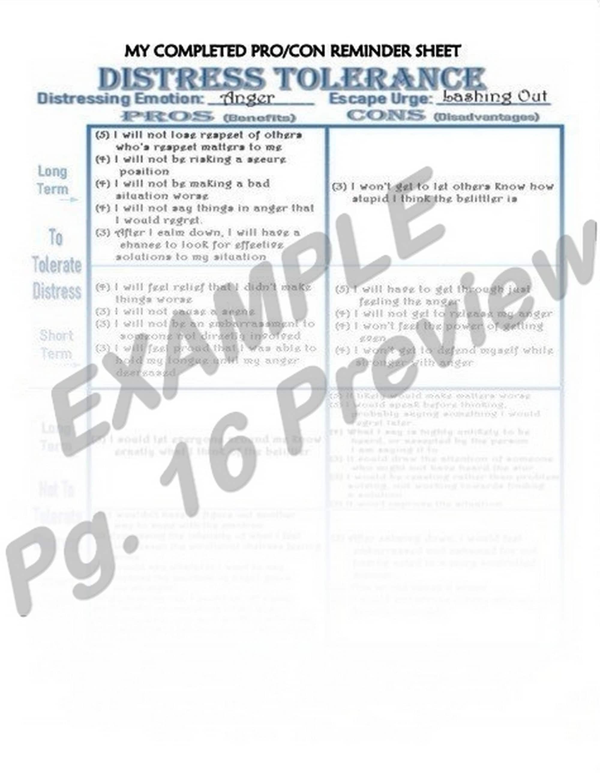 DBT LESSON 2-2 / Distress Tolerance Pro/con Worksheets and Handouts DBT ...