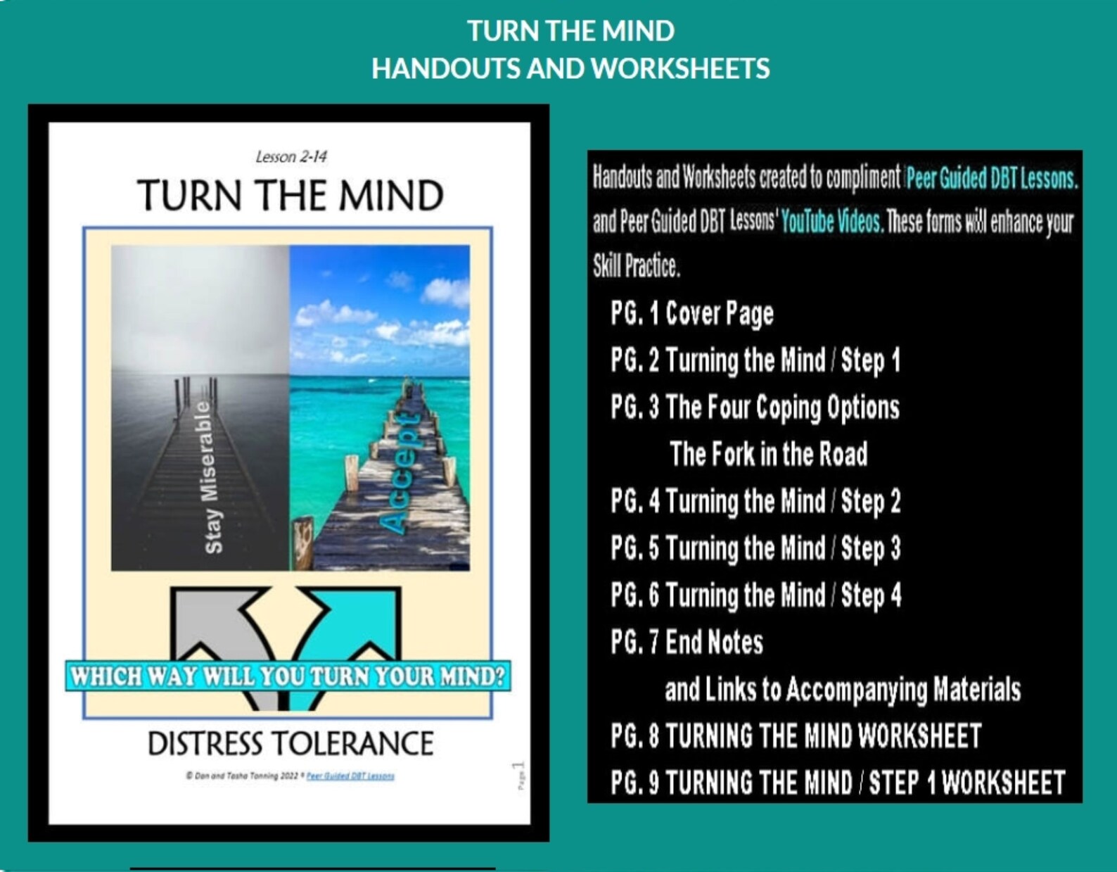D.B.T. LESSON 2-14/ Distress Tolerance TURN the MIND Skill Worksheets ...