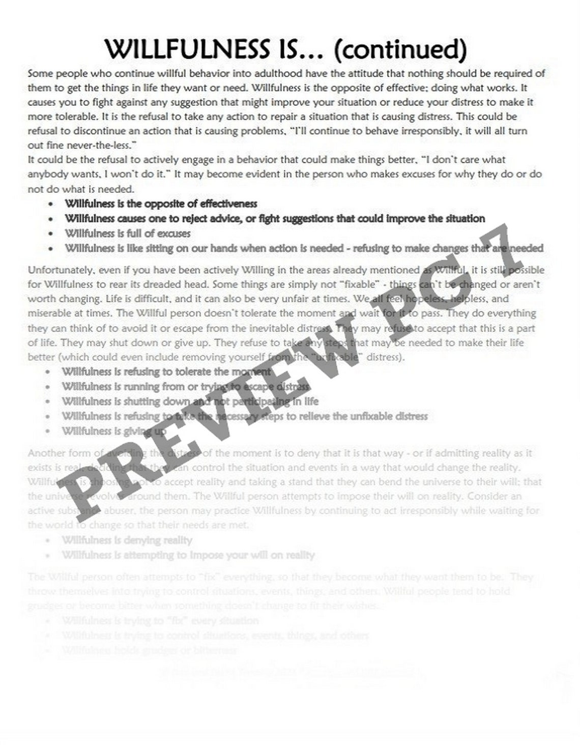 DBT LESSON 2-8 / Willingness Vs. Willfulness - Worksheets and Handouts ...