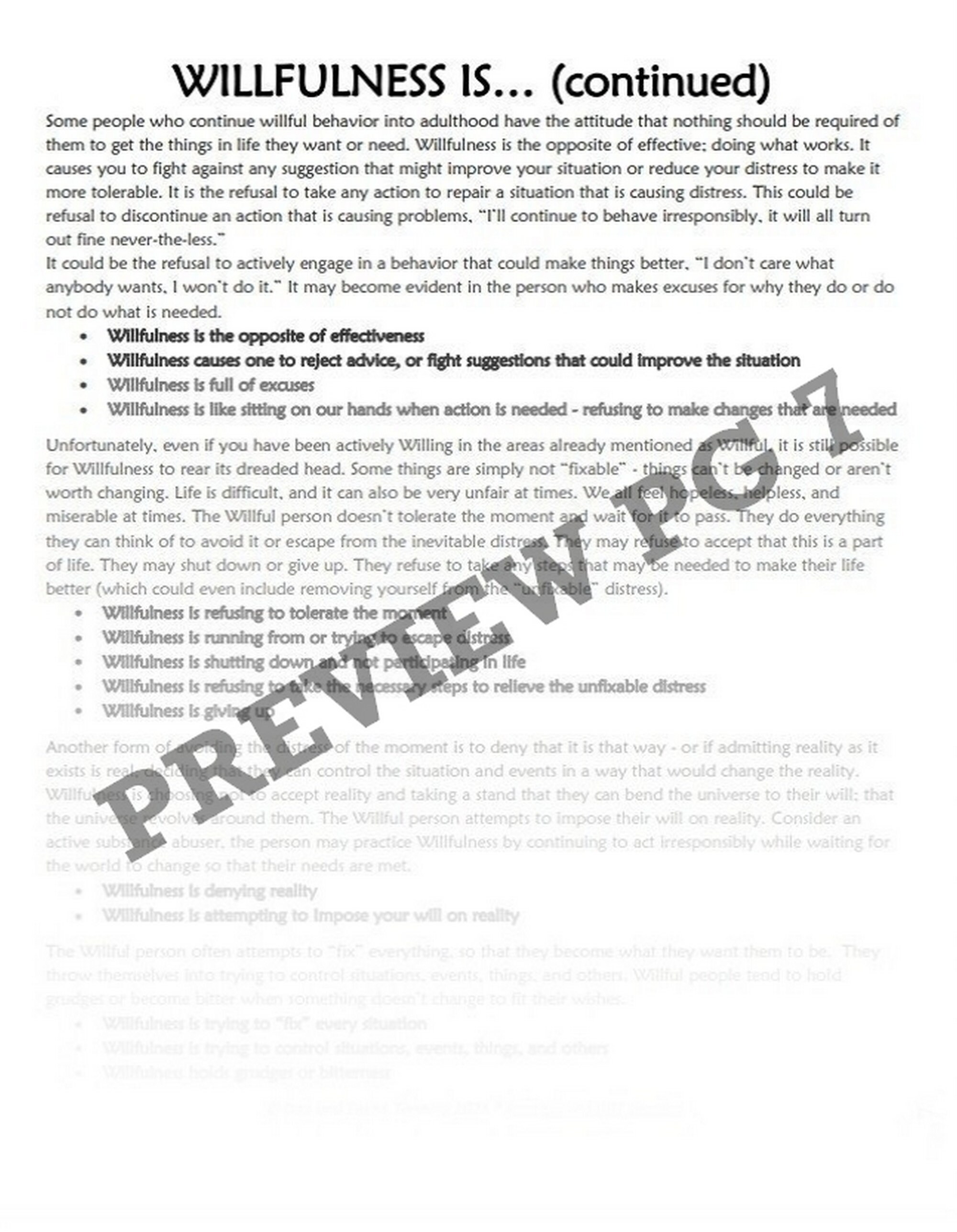 Dbt Lesson 2 8 Willingness Vs Willfulness Worksheets And Handouts