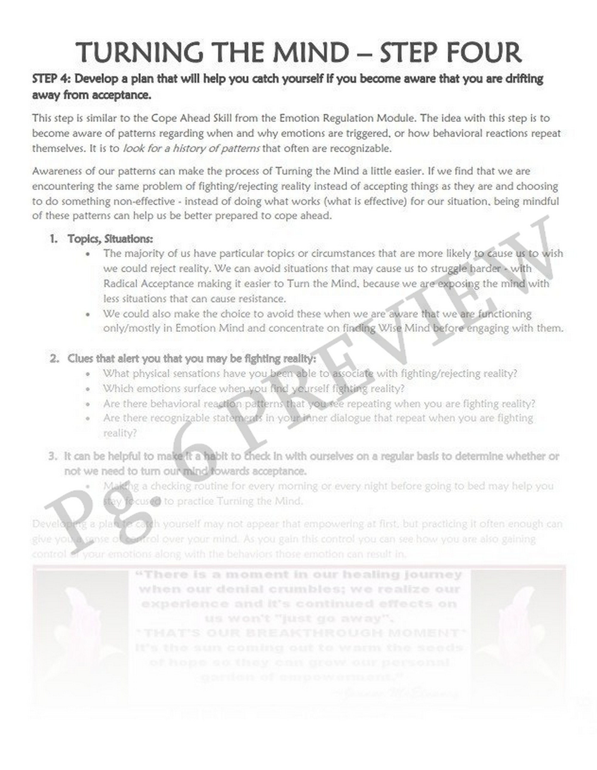 D.B.T. LESSON 2-14/ Distress Tolerance TURN the MIND Skill Worksheets ...