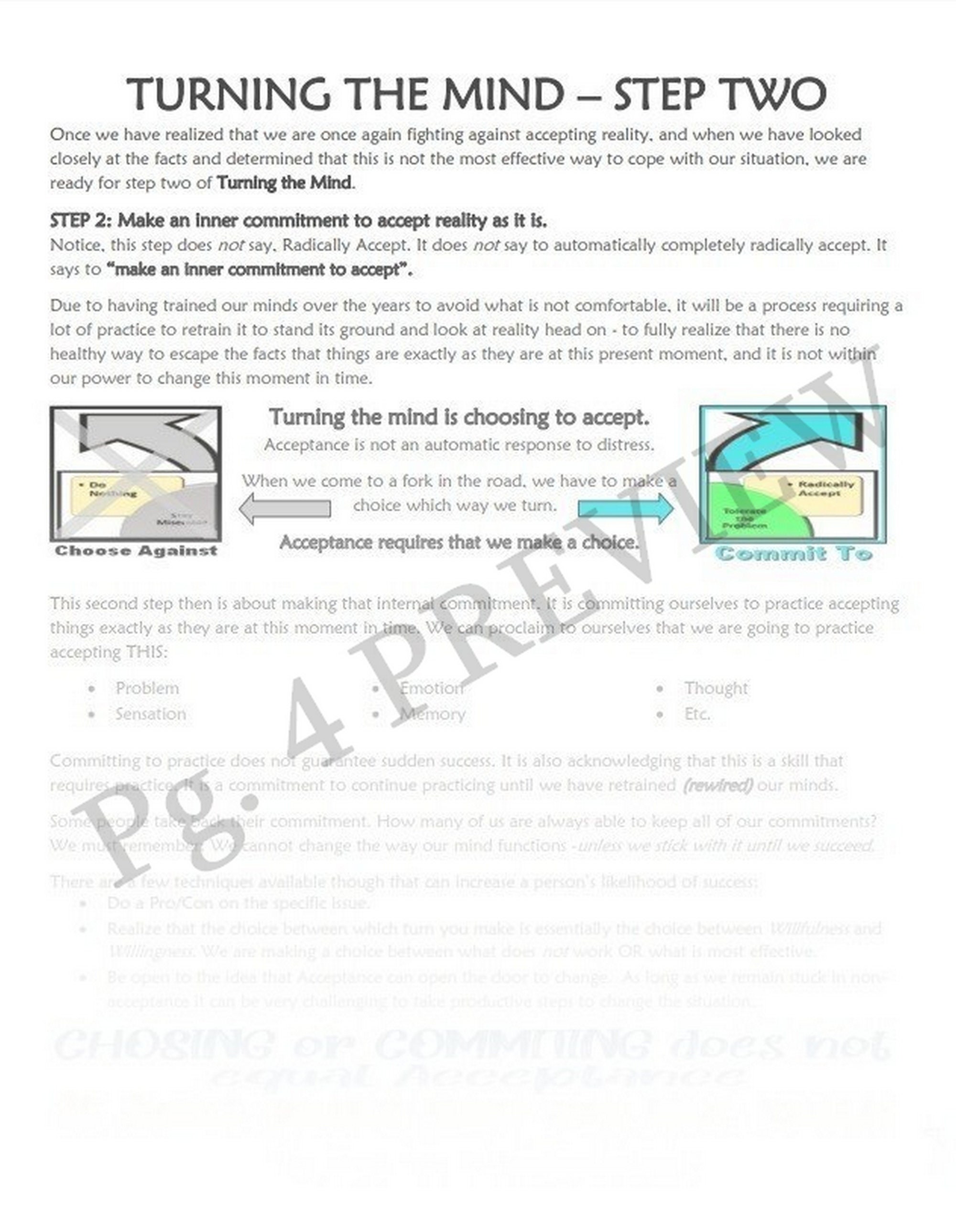 D.B.T. LESSON 2-14/ Distress Tolerance TURN the MIND Skill Worksheets ...