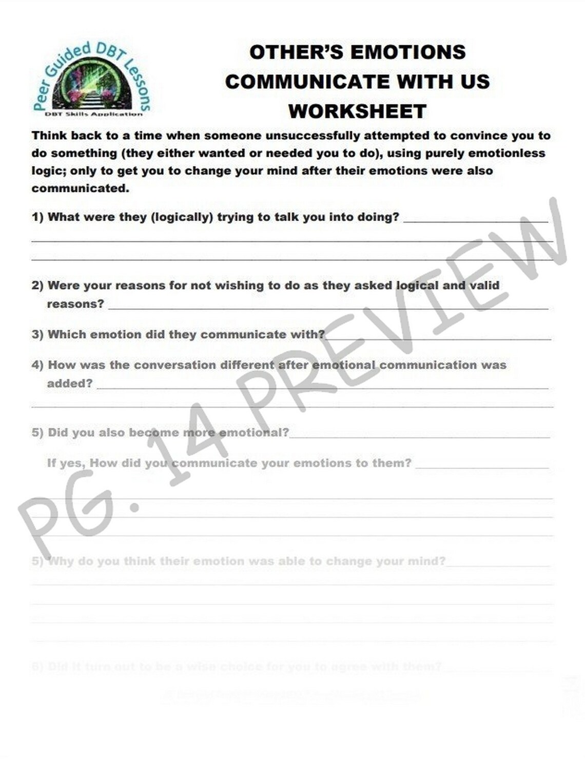 D.B.T. LESSON 3-2 / How Emotions Help Us Worksheets and Handouts (D.B.T ...