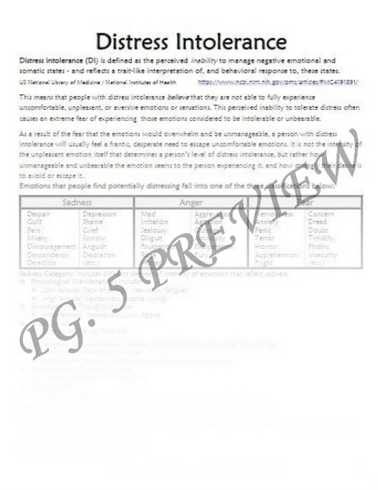 DBT LESSON 2-1 / Intro to Distress Tolerance Worksheets and Handouts ...