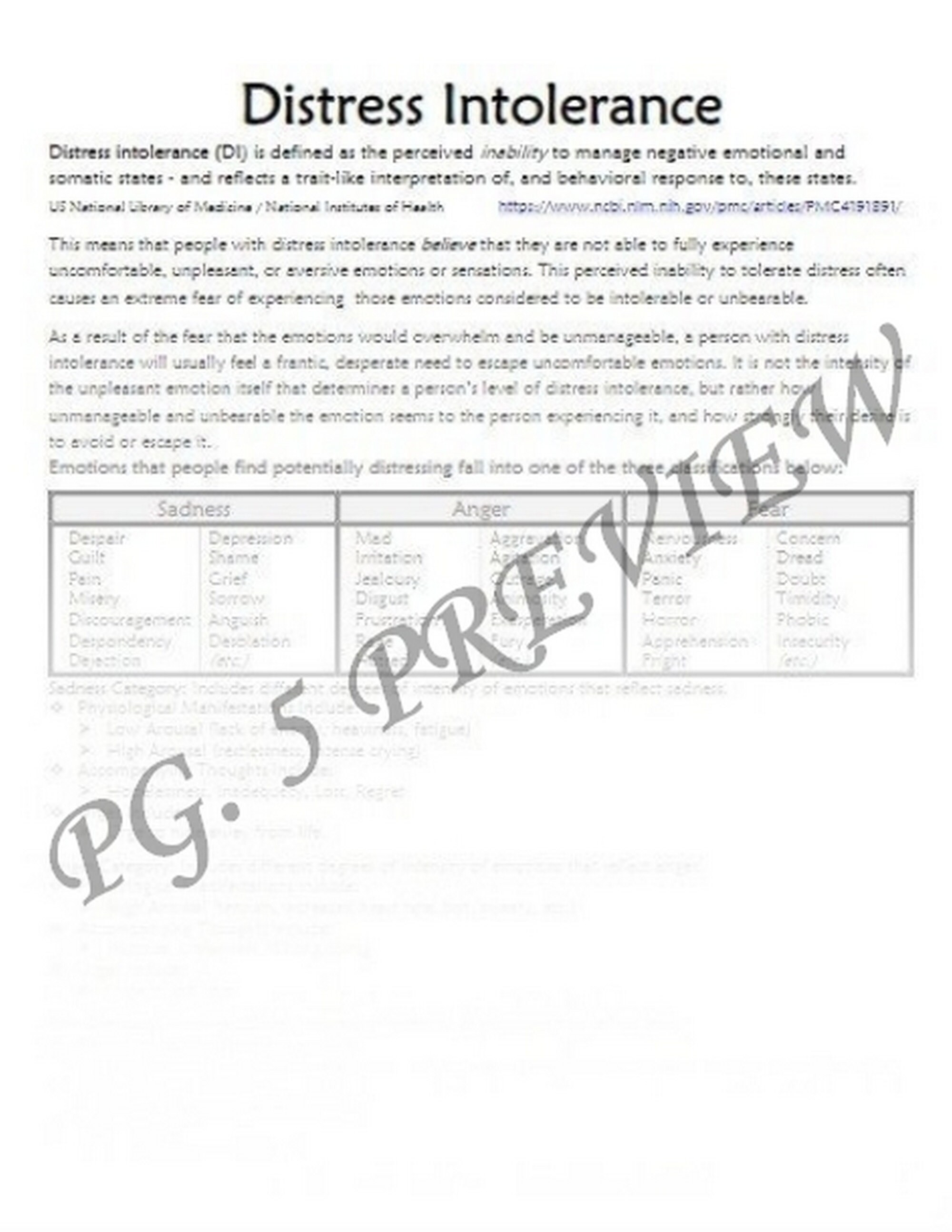 DBT LESSON 2-1 / Intro to Distress Tolerance Worksheets and Handouts ...