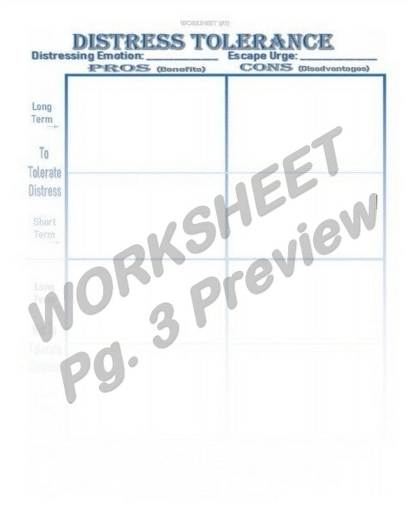 DBT LESSON 2-2 / Distress Tolerance Pro/con Worksheets and Handouts DBT ...