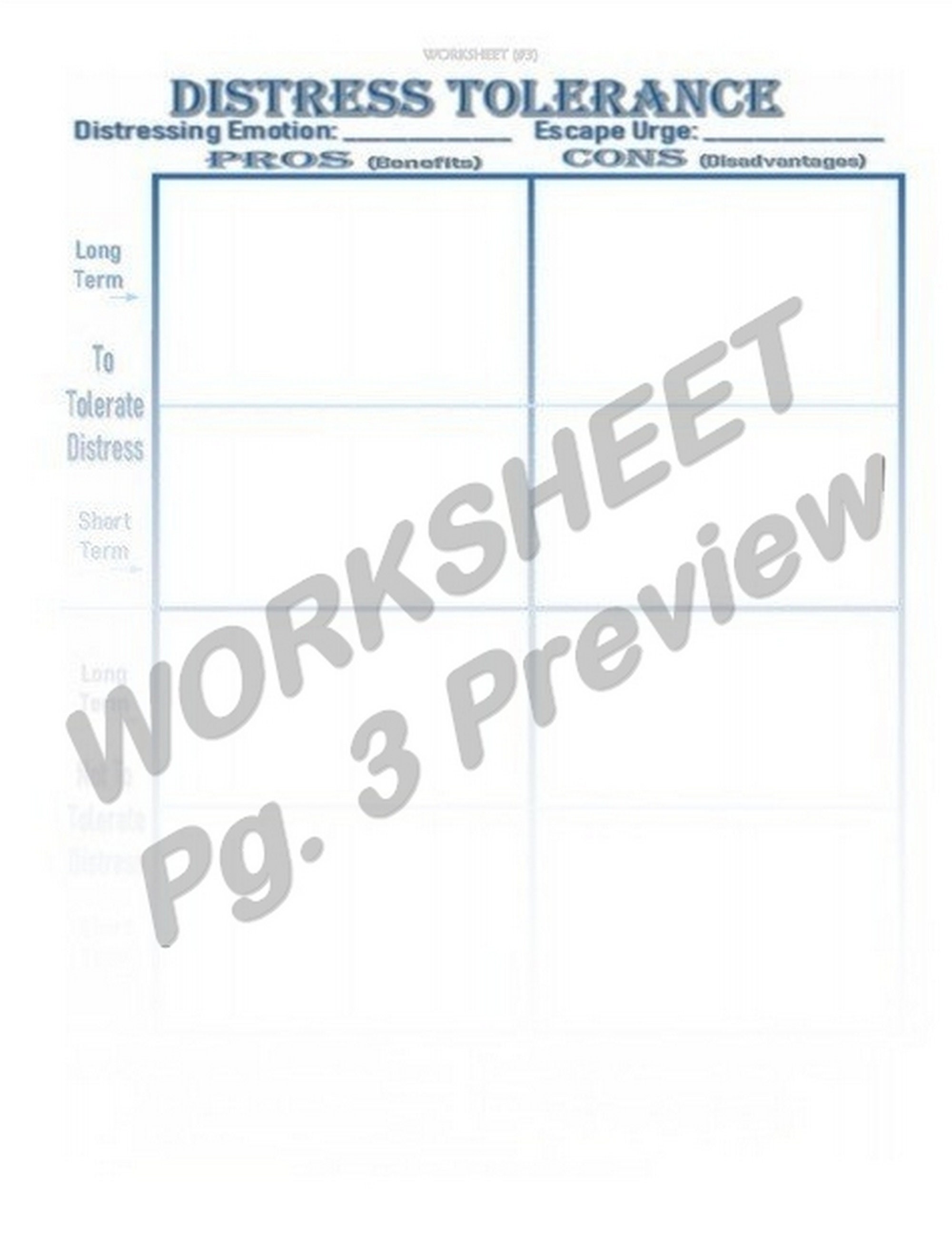 DBT LESSON 2-2 / Distress Tolerance Pro/con Worksheets and Handouts DBT ...