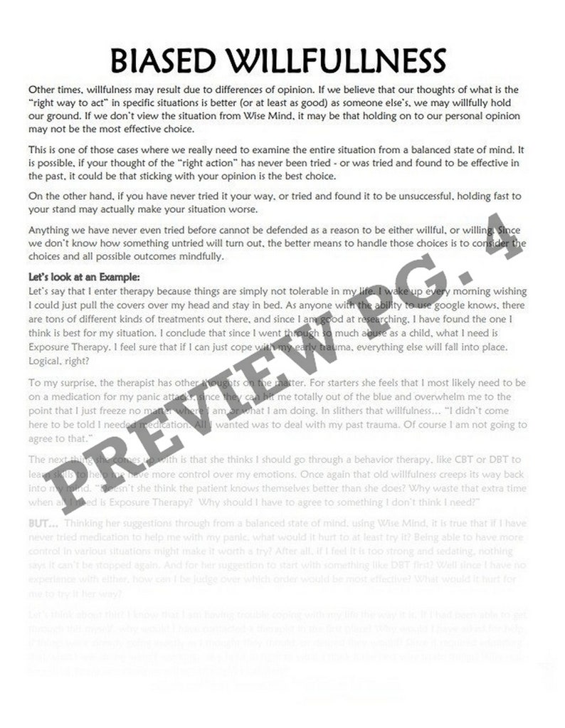 DBT LESSON 2-8 / Willingness Vs. Willfulness - Worksheets and Handouts ...