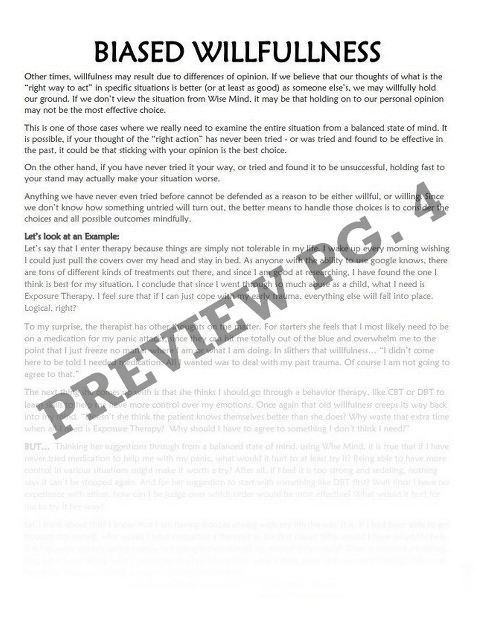 DBT LESSON 2-8 / Willingness Vs. Willfulness - Worksheets and Handouts ...