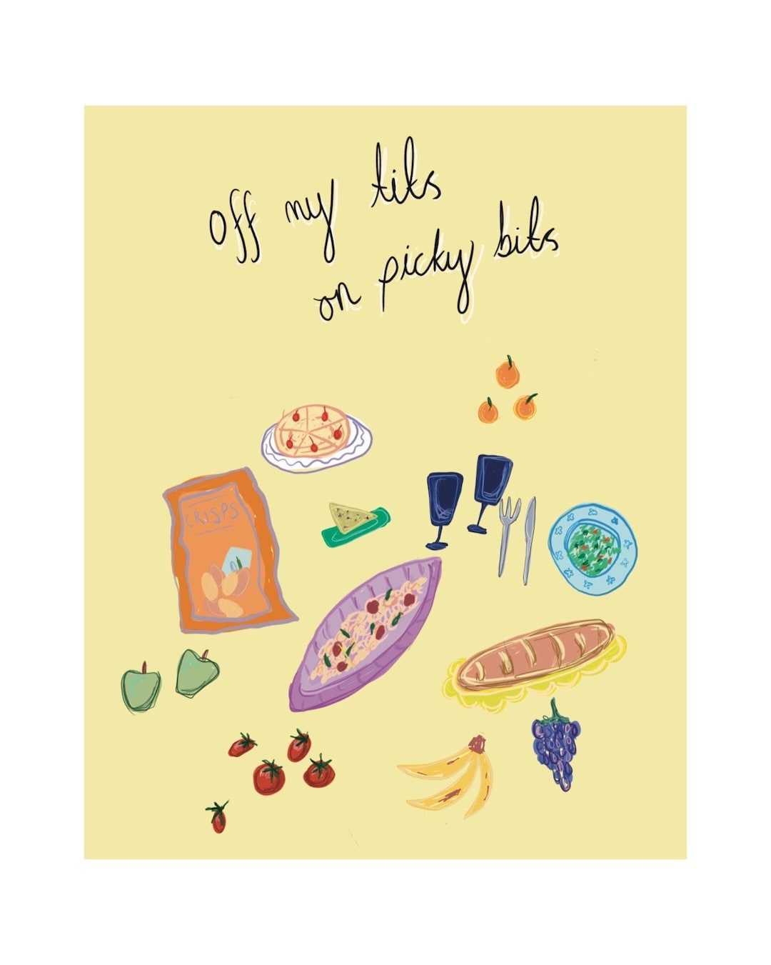 Off My Tits on Picky Bits A4 Art Print. Art Poster. Kitchen Art. Girl Dinner. Picky Tea. Buffet ...
