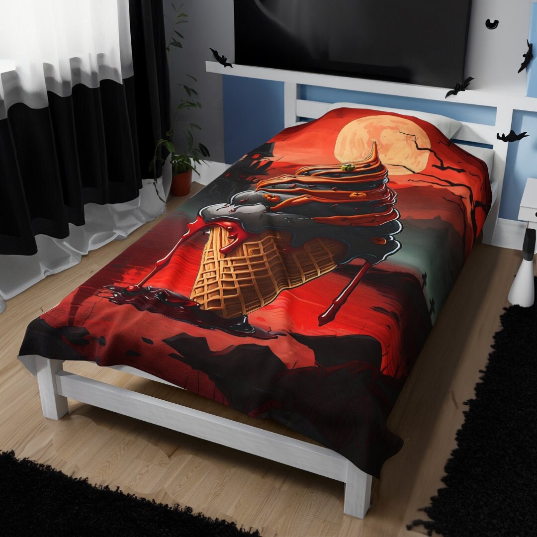 Halloween Blanket Gothic Horror Ice Cream Design Dark Aesthetic Home ...