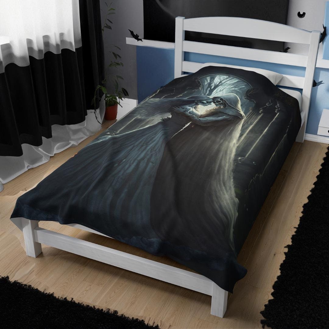 Gothic Bedding Set Halloween Horror Fans Black Skull Print Duvet Cover ...