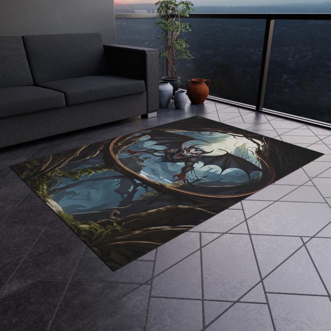 Vampire Outdoor Rug Gothic Bat Design Halloween Decor for Patio Spooky ...