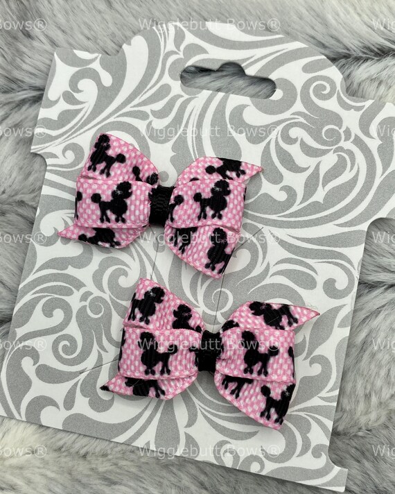 1.5 In. Pair pink Poodle Poodle Print Bows & | Etsy