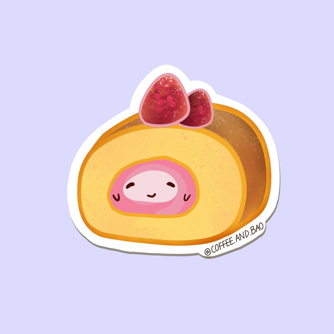 Swiss Roll Cake Sticker, Cute Dessert Sticker, Rasberry Swiss Roll ...
