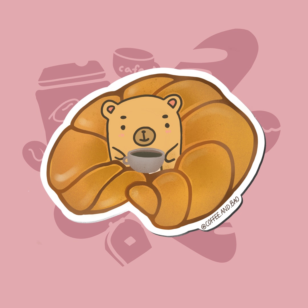 Croissant Sticker, Food Sticker, Croissant Bear Sticker, Bread Sticker ...