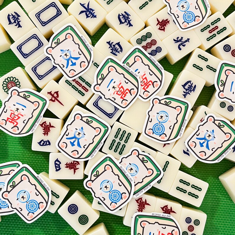Mahjong Tile Sticker Bear Mahjong Stickers Cute Stickers | Etsy