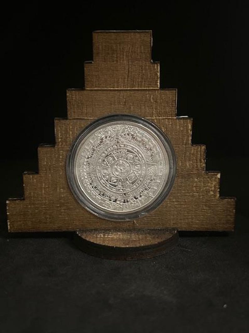 Aztec Pyramid Stand With .999 Pure SOLID Silver Aztec Round - Etsy