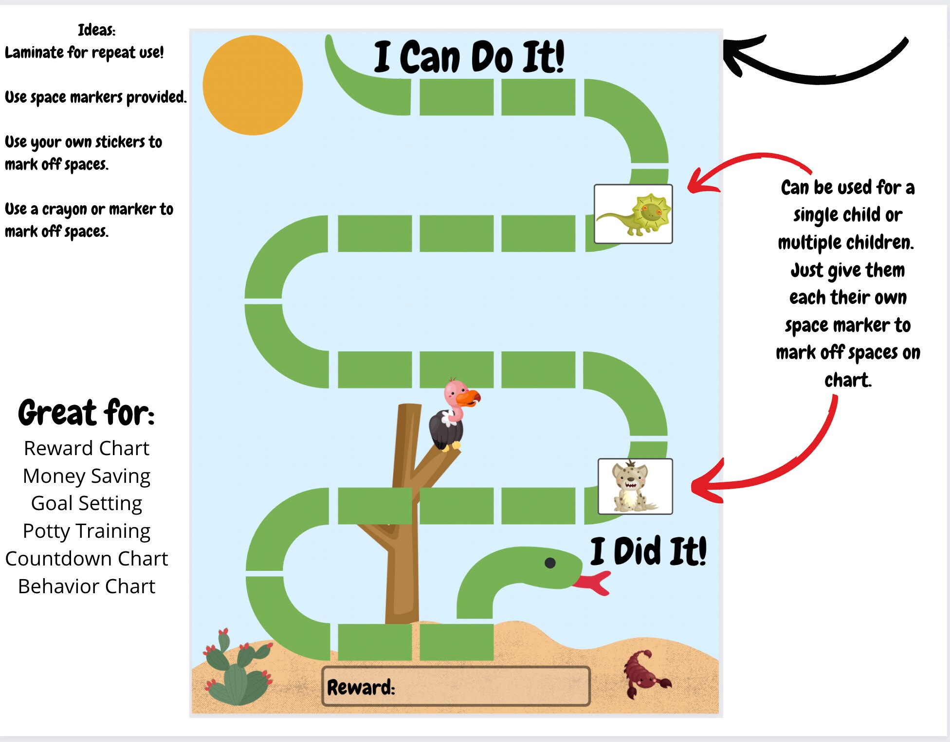 Desert Reward Chart DIGITAL DOWNLOAD // Printable Behavior Chart ...