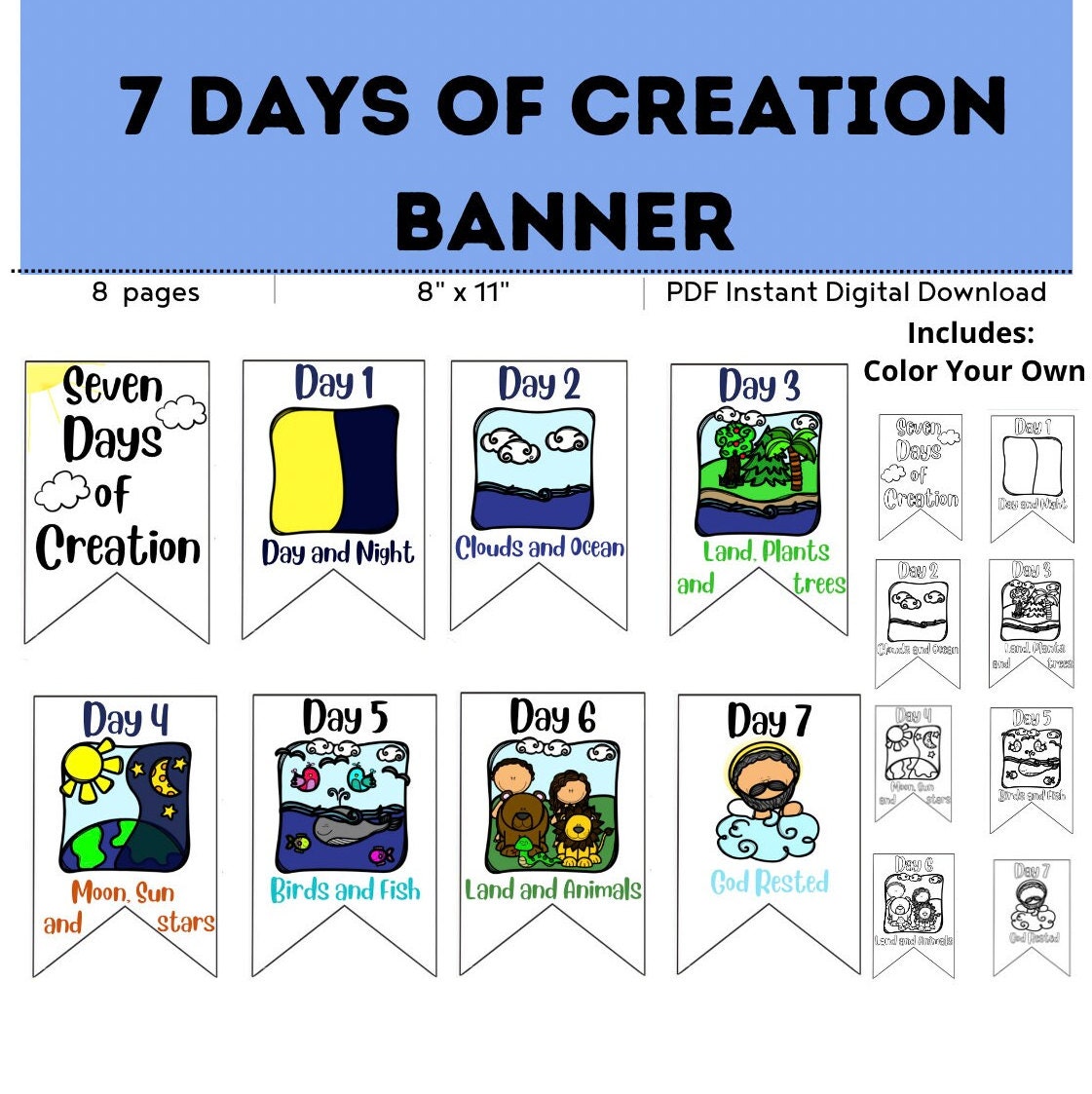The 7 Days of Creation Banner Printables // Days of Creation ...