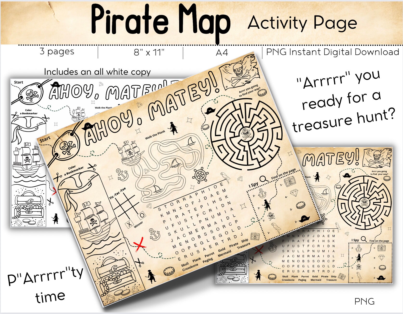 Treasure Map Pirate Map DIGITAL DOWNLOAD // Printable Activity - Etsy