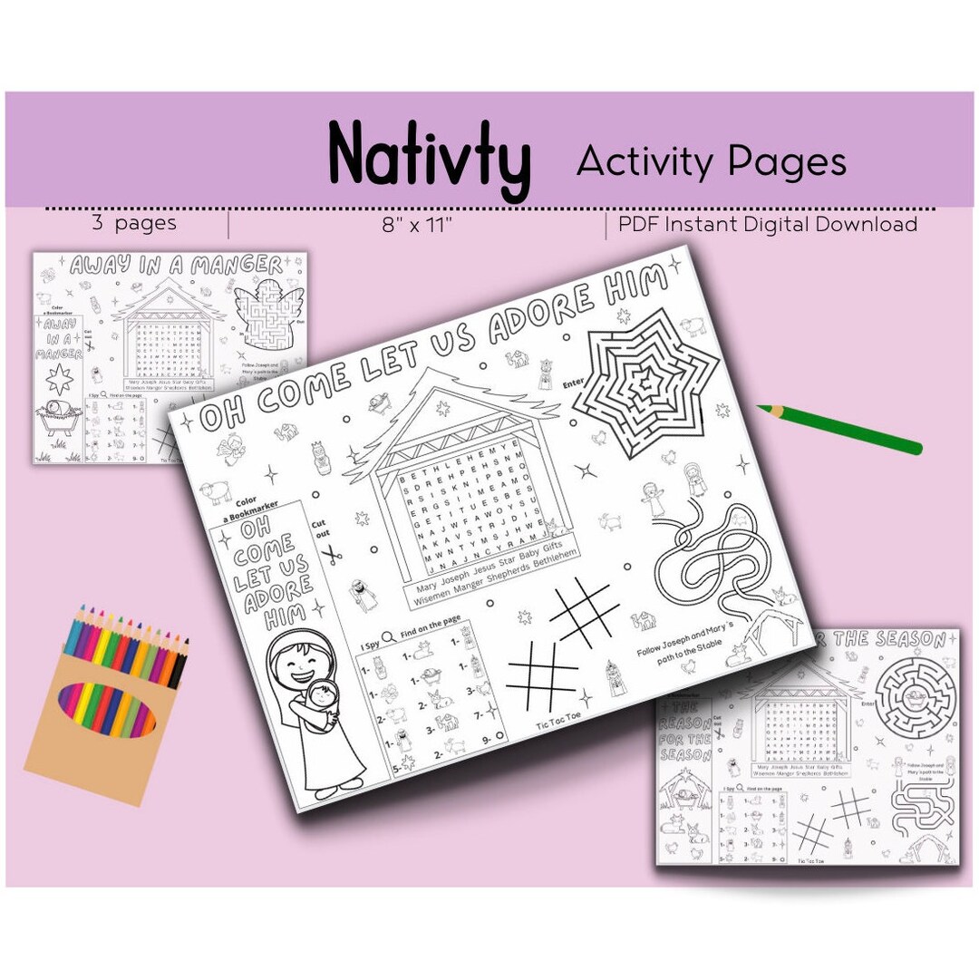 Nativity Activity Coloring Pages DIGITAL DOWNLOAD // Printable Activity ...
