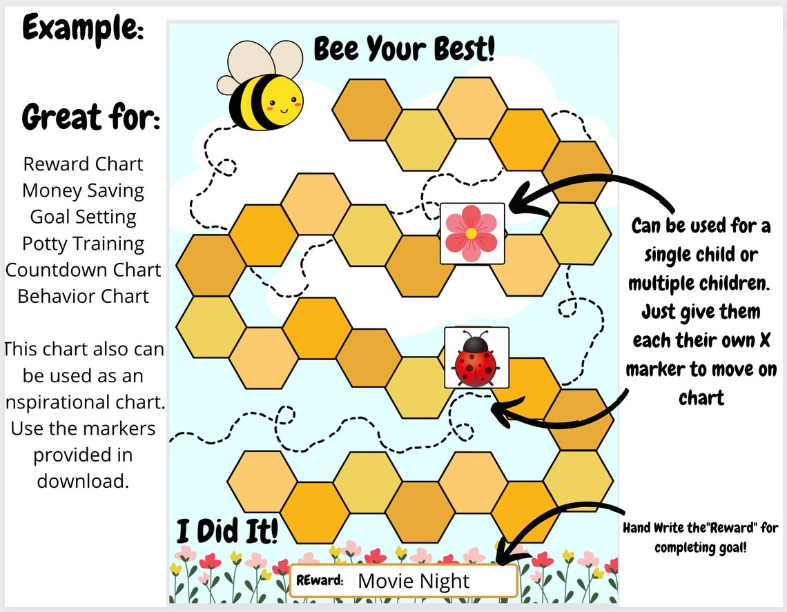 Bee Reward Chart DIGITAL DOWNLOAD // Printable Behavior Chart ...