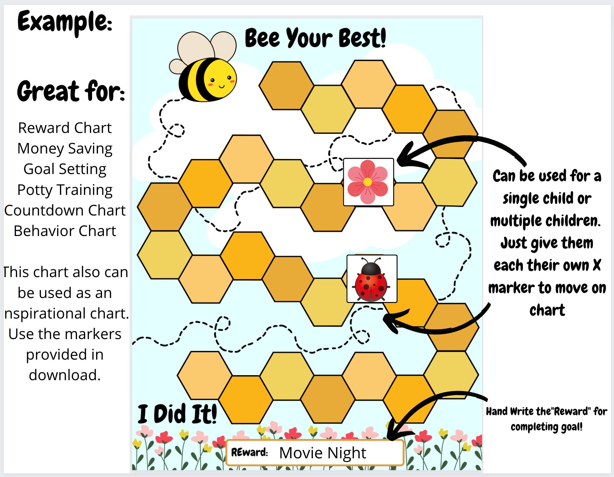 Bee Reward Chart DIGITAL DOWNLOAD // Printable Behavior Chart ...