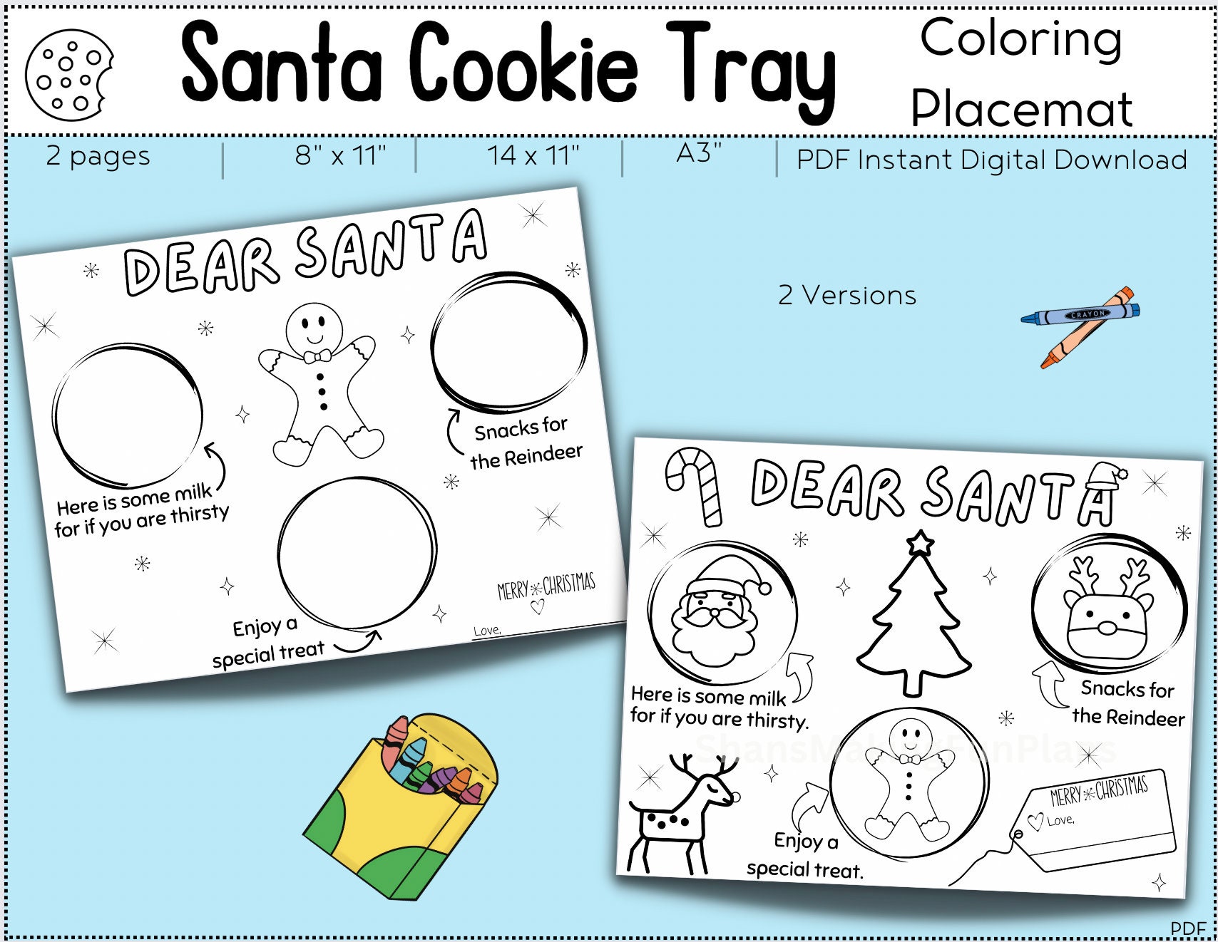 Santa Cookie Tray Coloring Page Download // Printable Activity ...