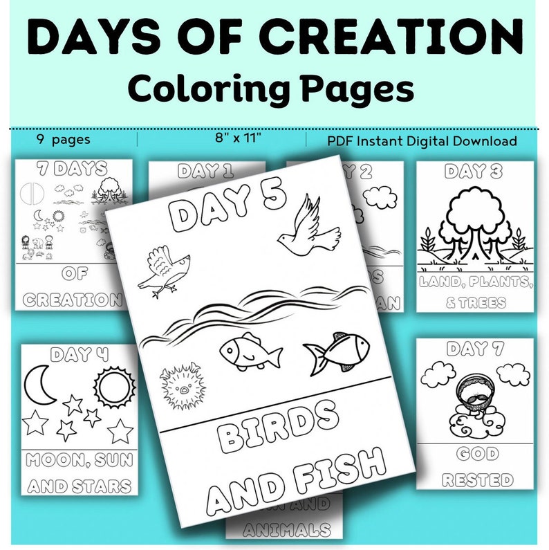 The 7 Days of Creation Coloring Posters Printables // Days of Creation ...