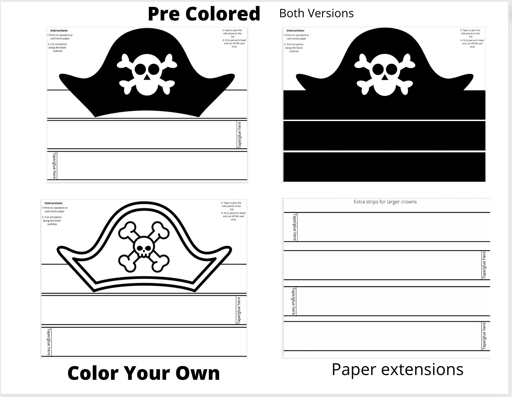 Pirate Paper Hat Set // Pirate Crown // Pirate Hat // Birthday Party ...