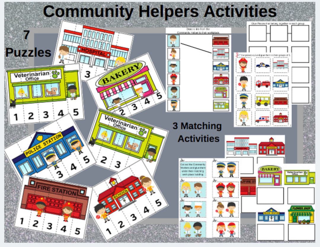 Community Helpers Printable Downloads // Matching Game // Worksheets ...