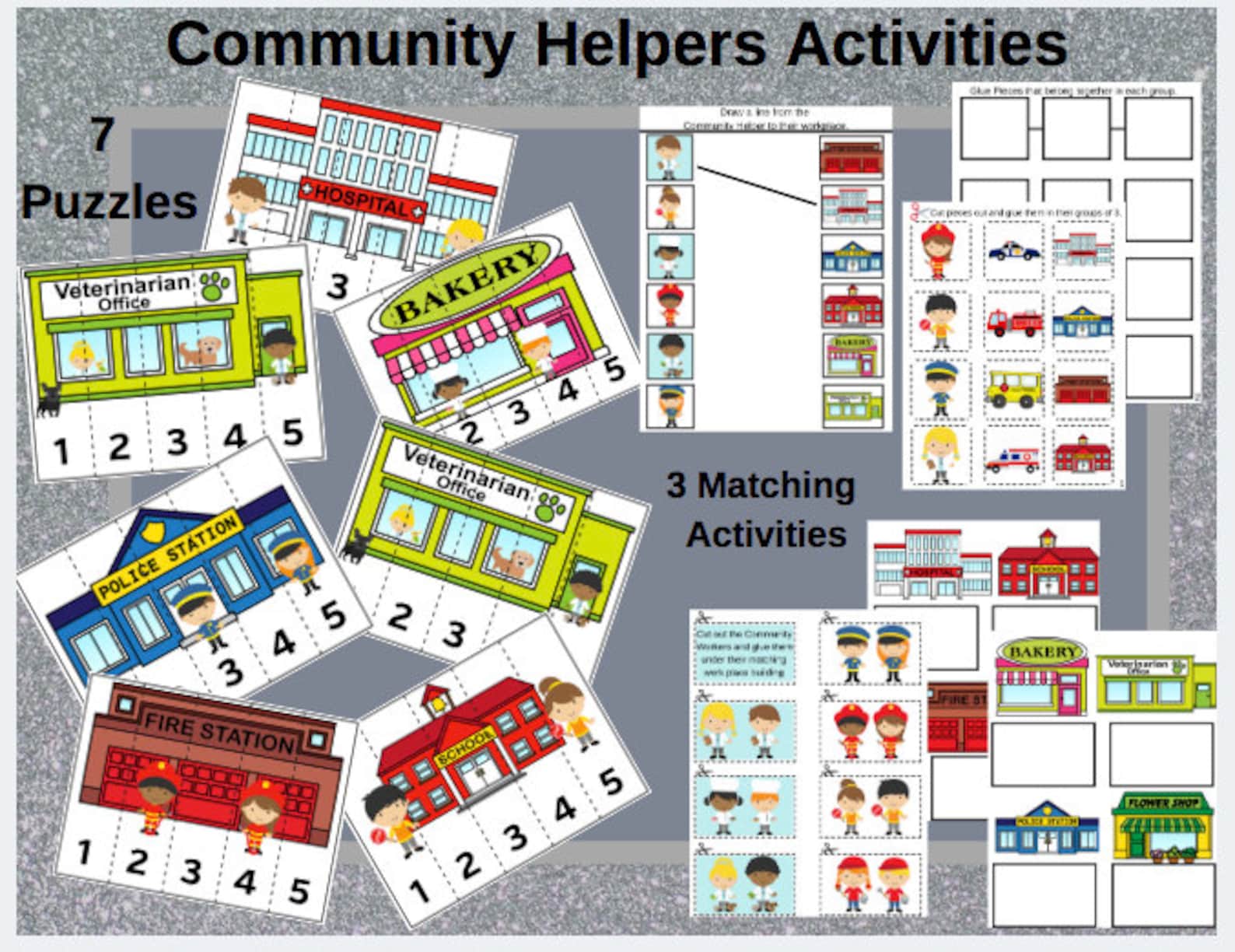 Community Helpers Printable Downloads // Matching Game // Worksheets ...
