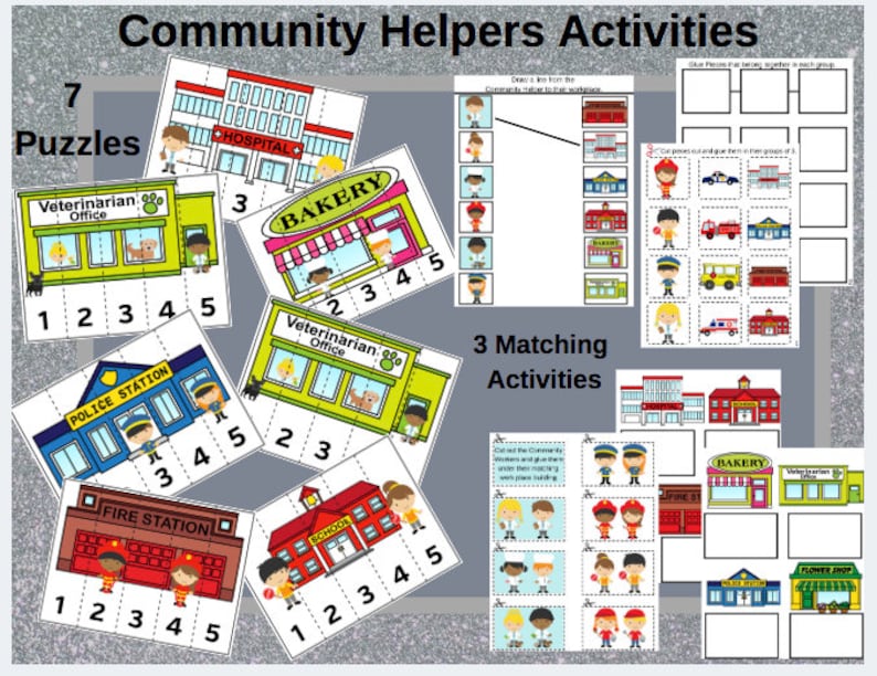 Community Helpers Printable Downloads // Matching Game // Worksheets ...