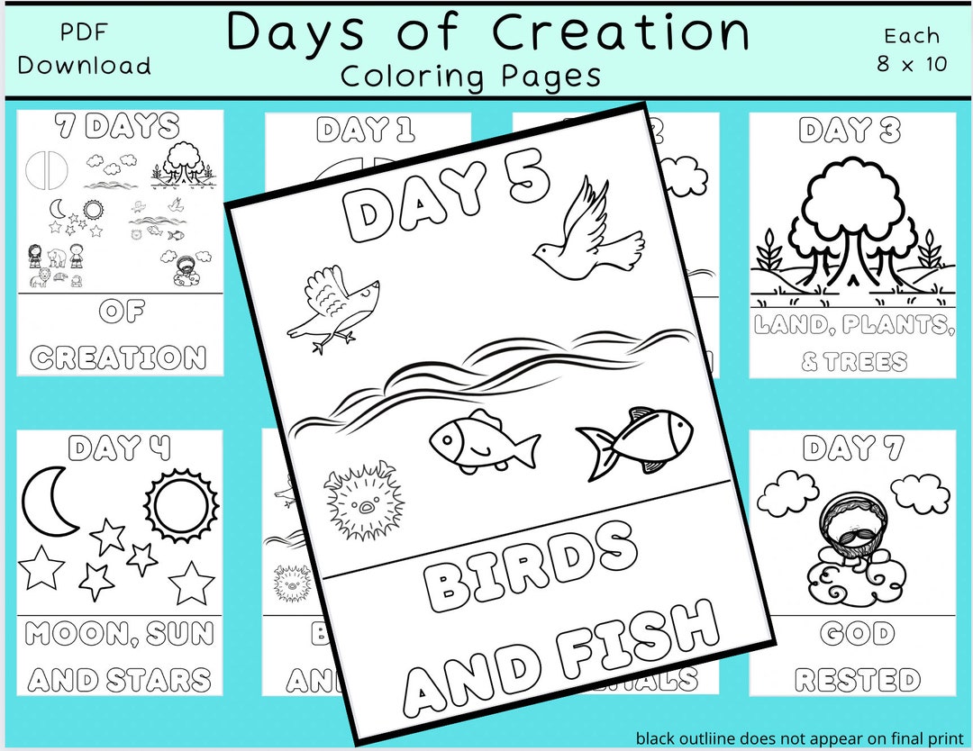 The 7 Days of Creation Coloring Posters Printables // Days of - Etsy