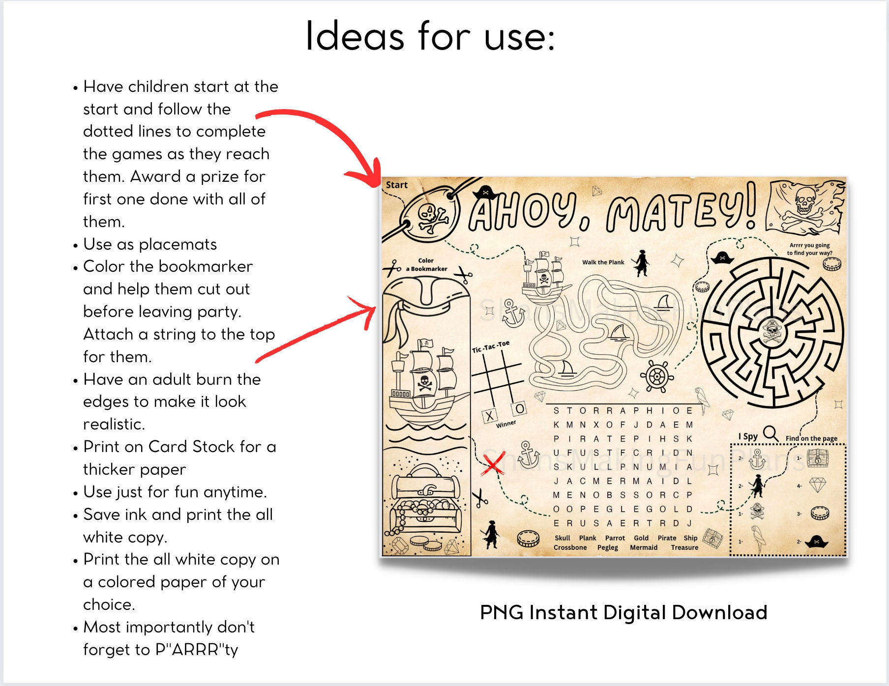 Treasure Map Pirate Map DIGITAL DOWNLOAD // Printable Activity ...