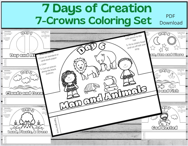 7 Days of Creation Paper Crown Set // Bible Story // Sunday School ...