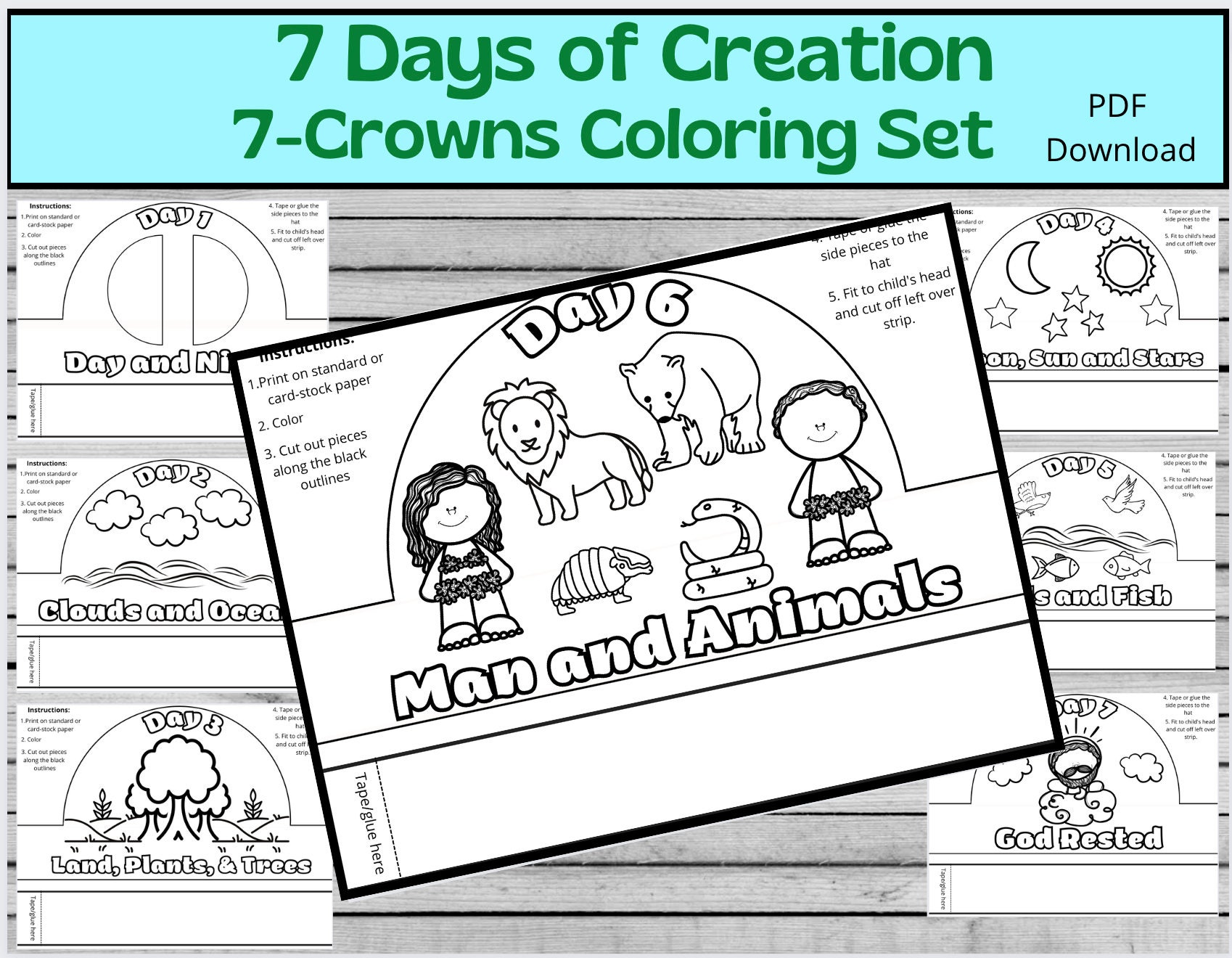 7 Days of Creation Paper Crown Set // Bible Story // Sunday School ...