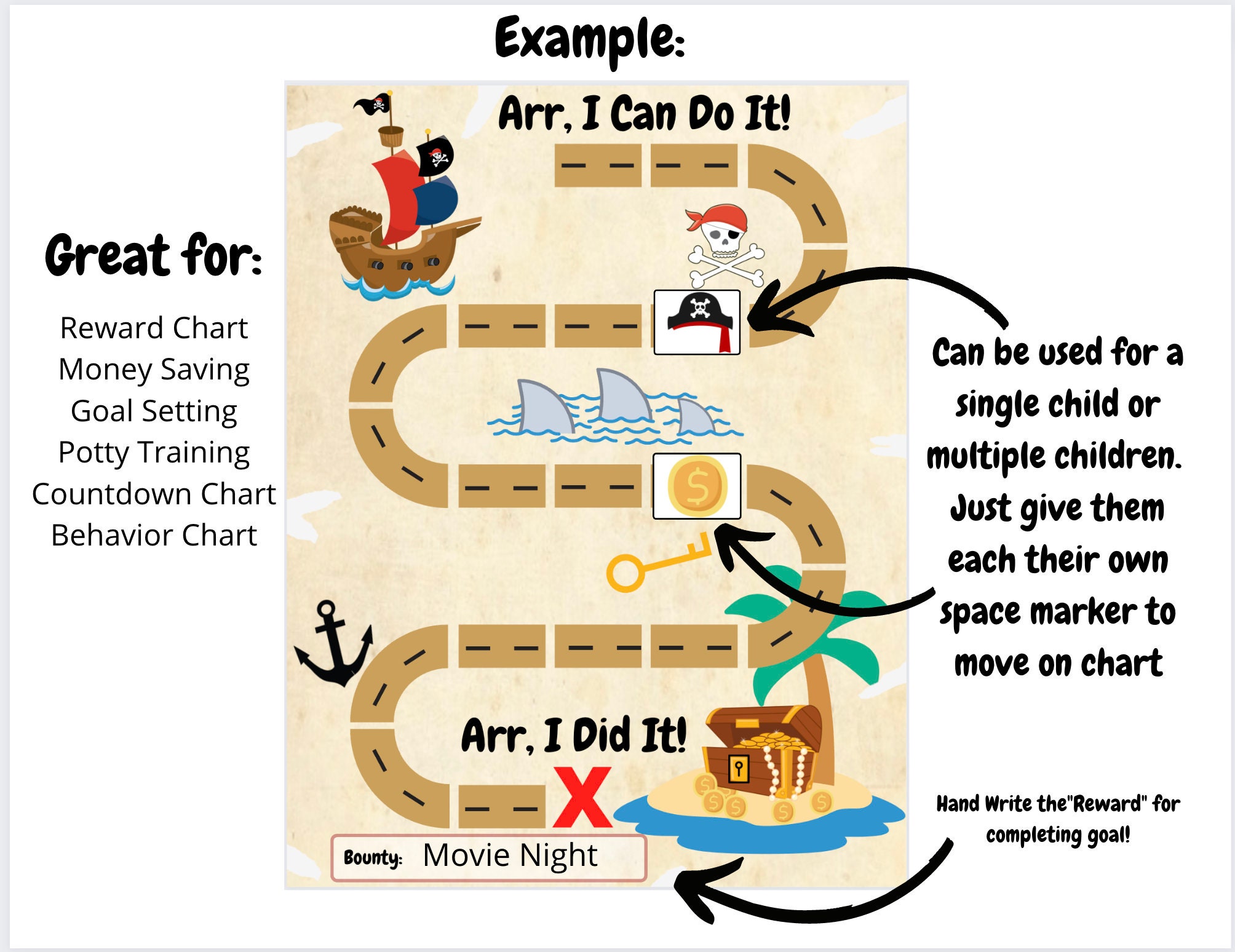Treasure Map Pirate Map Reward Chart DIGITAL DOWNLOAD // Printable ...