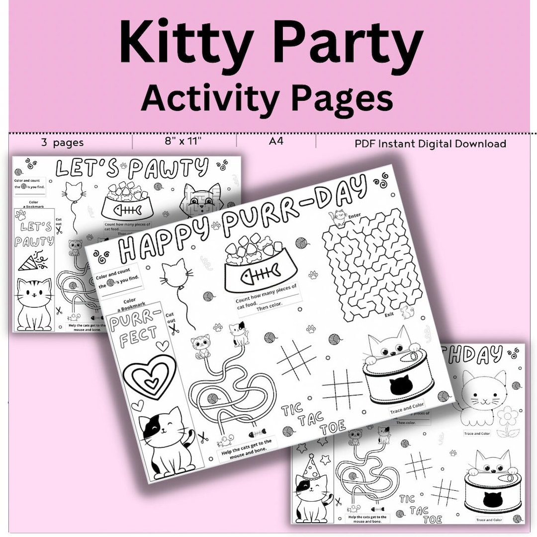 Kitty Activity Coloring Pages DIGITAL DOWNLOAD // Printable Activity ...