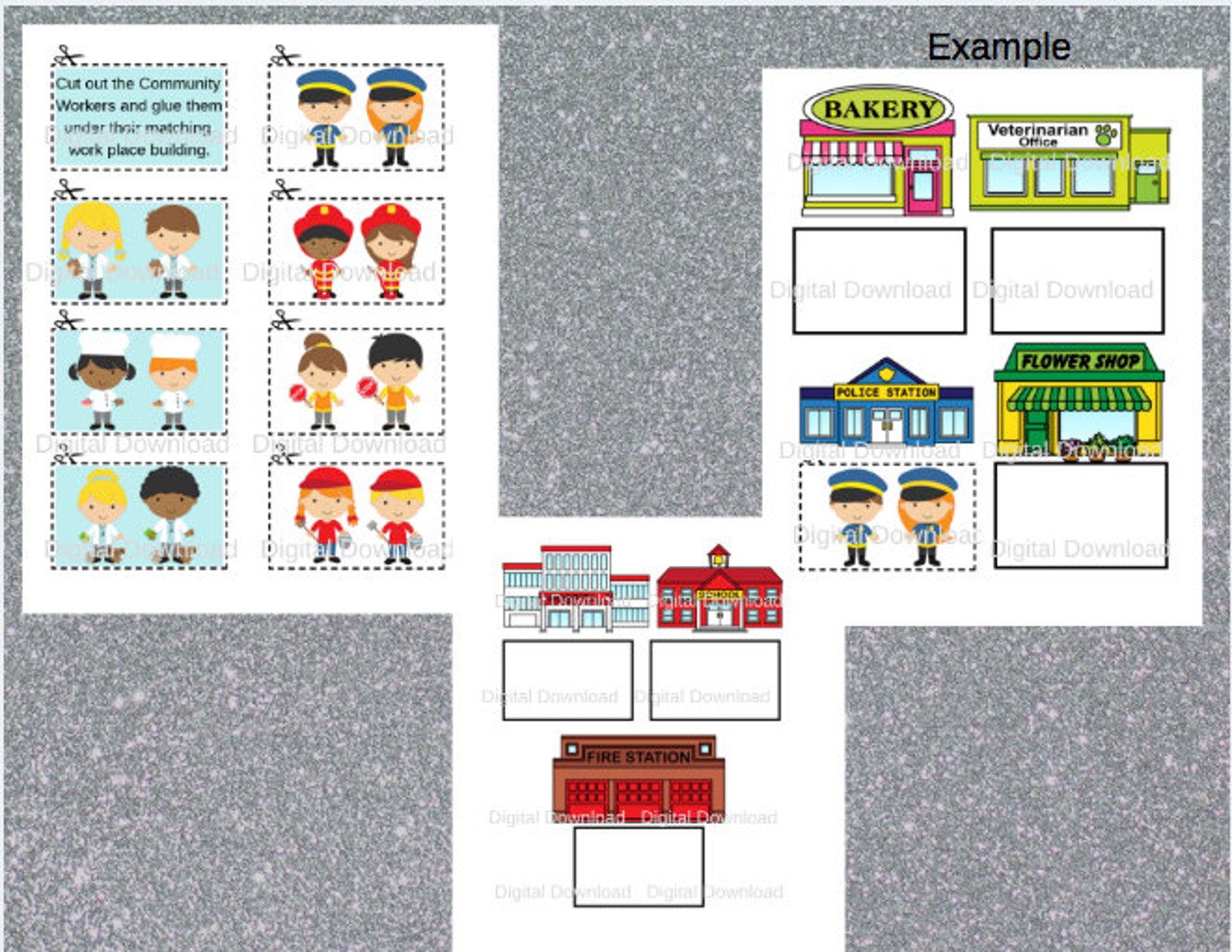 Community Helpers Printable Downloads // Matching Game // Worksheets ...