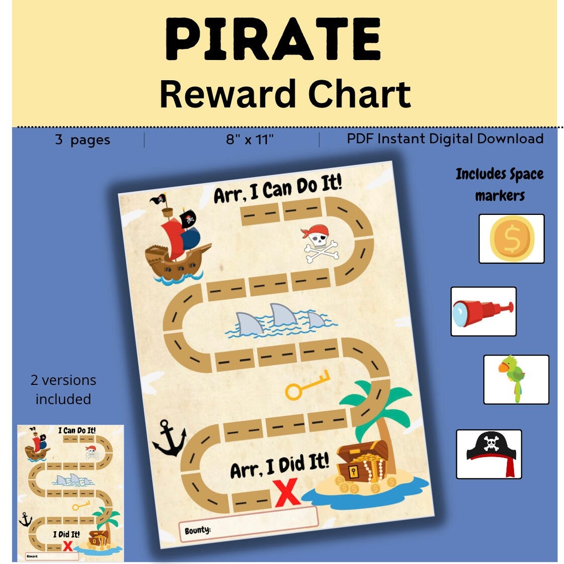 Treasure Map Pirate Map Reward Chart DIGITAL DOWNLOAD // Printable ...
