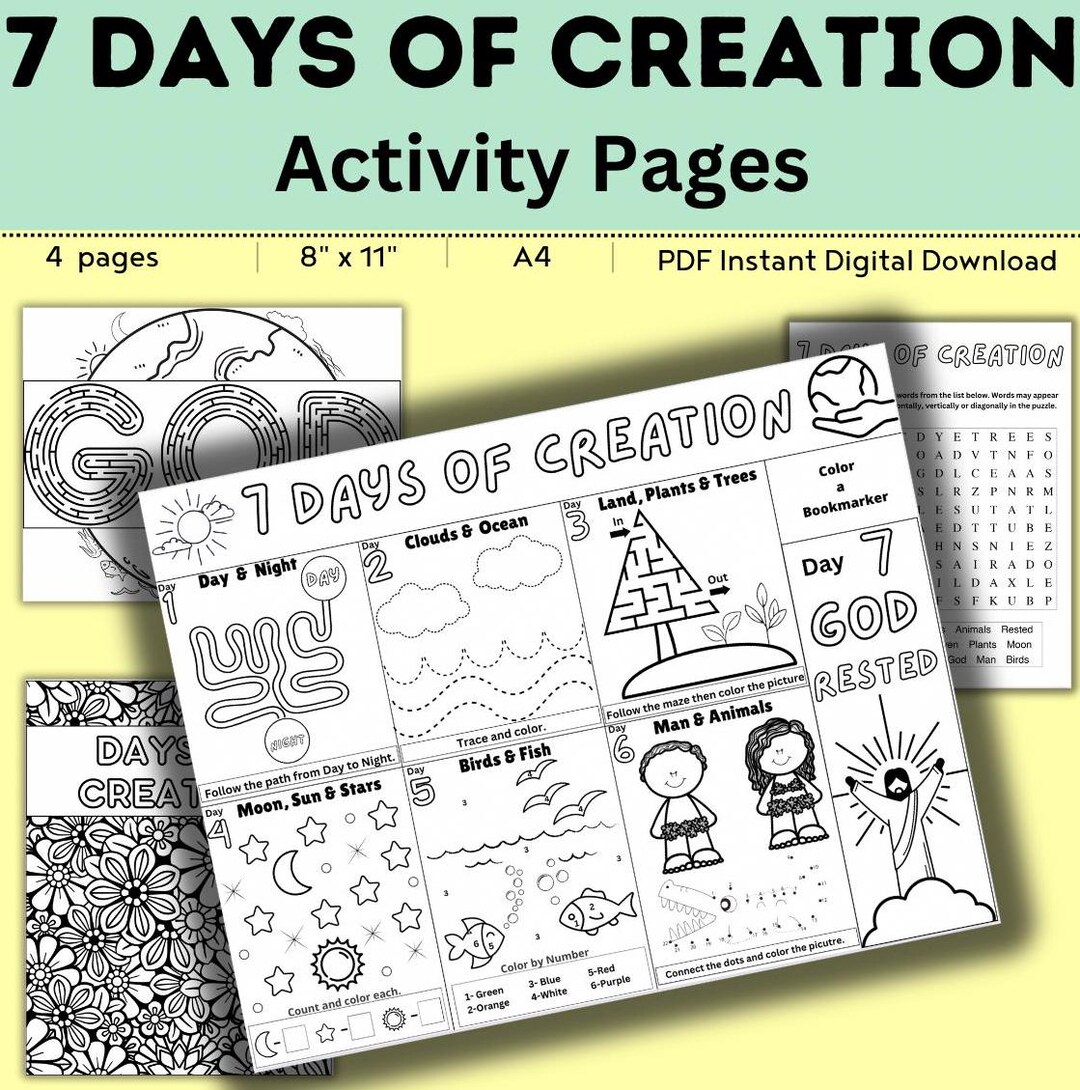 7 Days of Creation Activity Coloring Pages DIGITAL DOWNLOAD ...