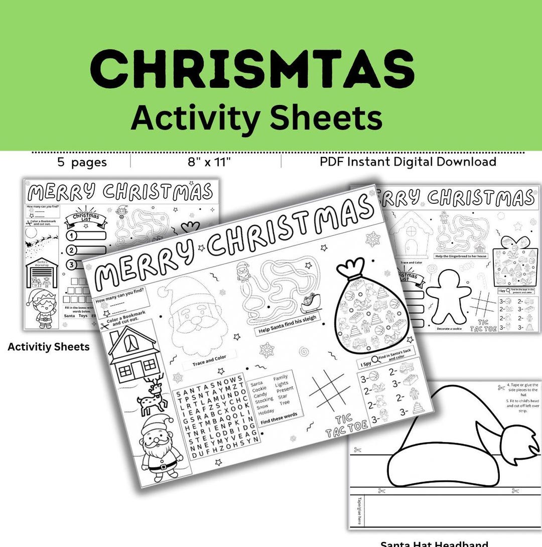 Christmas Activity Coloring Pages DIGITAL DOWNLOAD // Printable ...